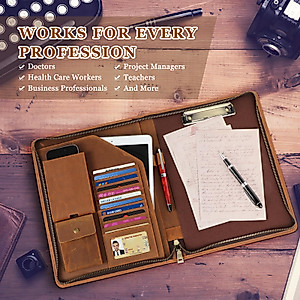 Full Grain Leather Portfolio Binder, Padfolio Business Resume Legal Pad Notebook Binder for A4/Pad, Folio Leather Folder, Tablet Padfolio for iPad, Portfolio Organizer with Zipper for Women/Men