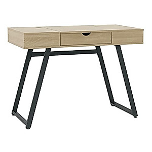Calico Designs Rockdale Modern Office Writing Laptop Desk with Multiple Storage Compartments, Cord Management and Charging Station, Black/Honey Maple