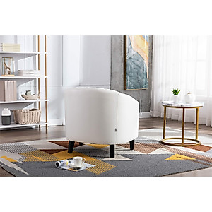 Accent Barrel Chair with Nail Head, Stylish Reading Armchair, Rivet Chair for Waiting Room, Leather Side Chair with Wood Legs,Modern Club Padded Chair for Living Room, Bedroom, Home & Office (White)