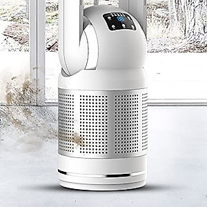 HEATIT Bladeless Fan with Remote and Air Purifier Tower Fan 80° Oscillating with 8 Speeds 8H Timer Air Circulator Fan for Home Bedroom Kitchen and Office White