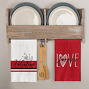 Artoid Mode Love Forever Hearts Hello Valentine's Day Kitchen Towels Dish Towels, 18x26 Inch Anniversary Decoration Hand Towels Set of 4