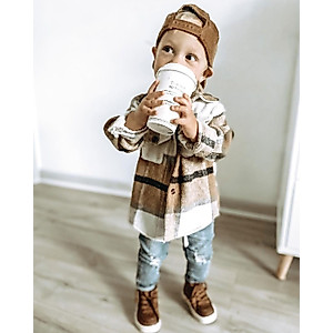 Amiblvowa Little Kids Toddler Baby Boy Girl Shirt Jacket Plaid Long Sleeve Button Down Fall Flannel Shacket Coat Tops (Khaki Plaid, 12-18 Months)