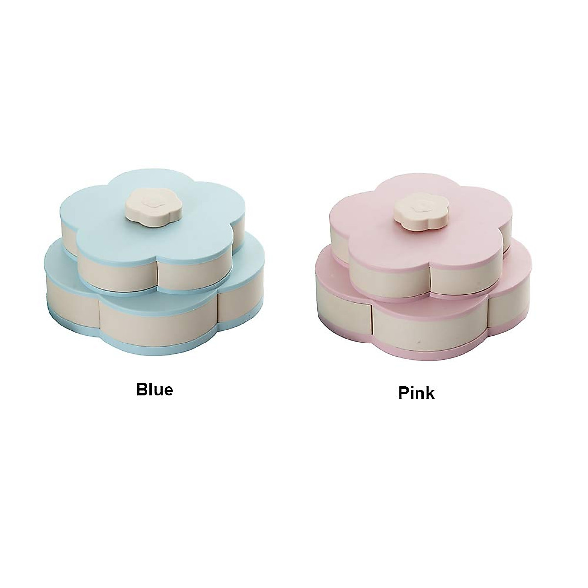 Double Layer Candy and Nut Serving Container, Petal-Shaped Rotating Snack Serving Tray 10 Variety Mixed Nut Assortment Tray, Food Storage Organizer, Divided Snack Platter(Pink)