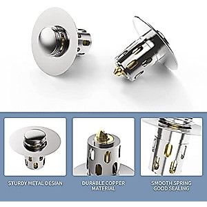 Universal Bathroom Sink Stopper, Pop Up Drain Hair Catcher, Bathtub Converter Sink Drain Strainer Plug No Overflow with Basket（Silver） (G880)
