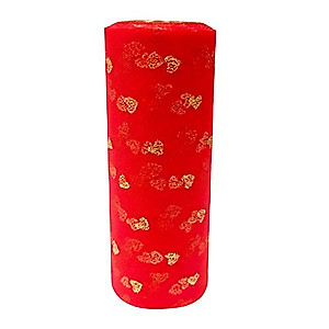Llxieym Heart Tulle Roll Valentine's Day Netting Roll Tulle Fabric Mesh Ribbon Roll for Valentine's Day Wedding Decoration 5.9 Inches x 10 Yards