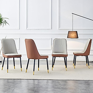 CASAXOHI Modern Dining Chairs Set of 6,Leather Dining Chairs Set of 6 with Gold and Metal Legs High Back,Mid Century Modern Kitchen Dining Room Chairs for Living Room,Chairs Set for 6