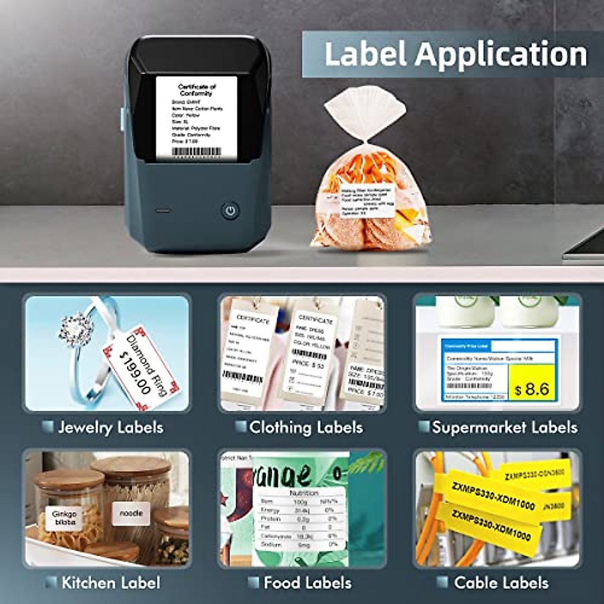 2 Inch Label Printer B1 with Tapes, Bluetooth Thermal Labels Maker Small Business Sticker Printers, Suits for All Purpose Labels Barcode Price Text, Compatible with iOS & Android