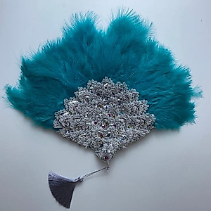 Msbfea Big Size Design African Orange Feather Fan Ladies Wedding Feather Fan for Bride Double Side Feather Nigerian Flower - 35cmx45cm Color 929