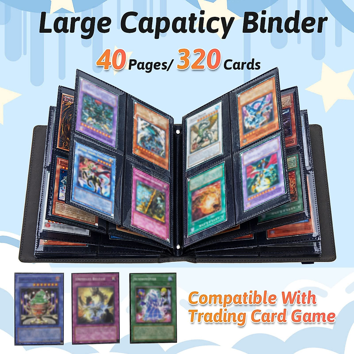Trading Card Binder 4 Pocket 320 Cards,Card Holder Book with Elastic Band Fit Most Standard Size Cards,Card Collection Binder Case for Baseball Football Basketball Cards Pokemon & MTG,Sunflower