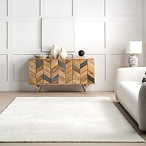 nuLOOM Loni Solid 8x10 Machine Washable Shag Area Rug for Living Room Bedroom Dining Room Nursery, White/Ivory