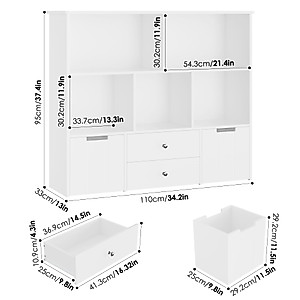 FOTOSOK Toy Storage Organizer with 4 Drawers, Toy Organizers and Storage with Concealed Wheels and 5 Storage Cubbies, Multifunctional Storage Chest Storage Organization, Playroom Furniture, White