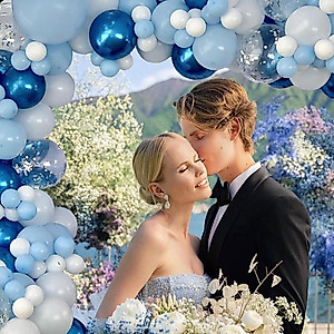 Blue White Balloons Set, 60 Pcs 12 Inch Metallic Chrome Blue Balloons Pearl Blue Balloons Light Blue Balloons Blue White Balloons for Baby Shower, Birthday, Bridal Shower, Wedding Party Decoration