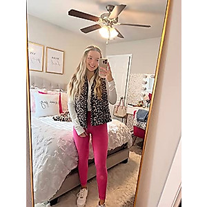 HeyNuts Pure&Plain 7/8 High Waisted Leggings for Women, Athletic Compression Tummy Control Workout Yoga Pants 25'' Sonic Pink L(12)