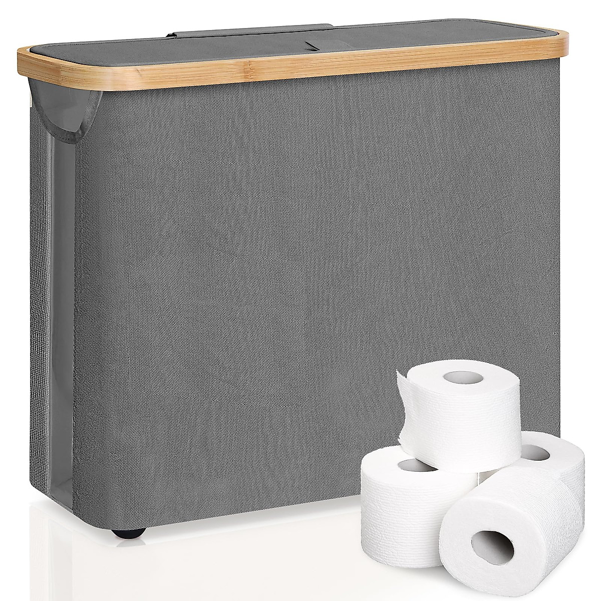 Foldable Toilet Paper Storage Basket with Lid and Handle for 12 Rolls, Waterproof Free Standing Toilet Paper Holder Stand, Bathroom Organizer Cabinet Container, Toilet Tissue Storage Bin for RV Closet