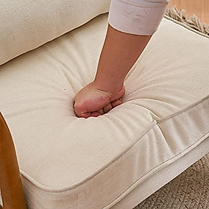 Karl home Accent Chair Mid-Century Modern Chair with Pillow Upholstered Lounge Arm Chair with Solid Wood Frame & Soft Cushion for Living Room, Bedroom, Belcony, Beige