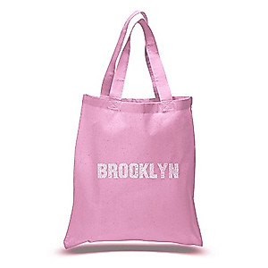 LA POP ART Word Art S Tote Bag - Brooklyn Neighborhoods Pink