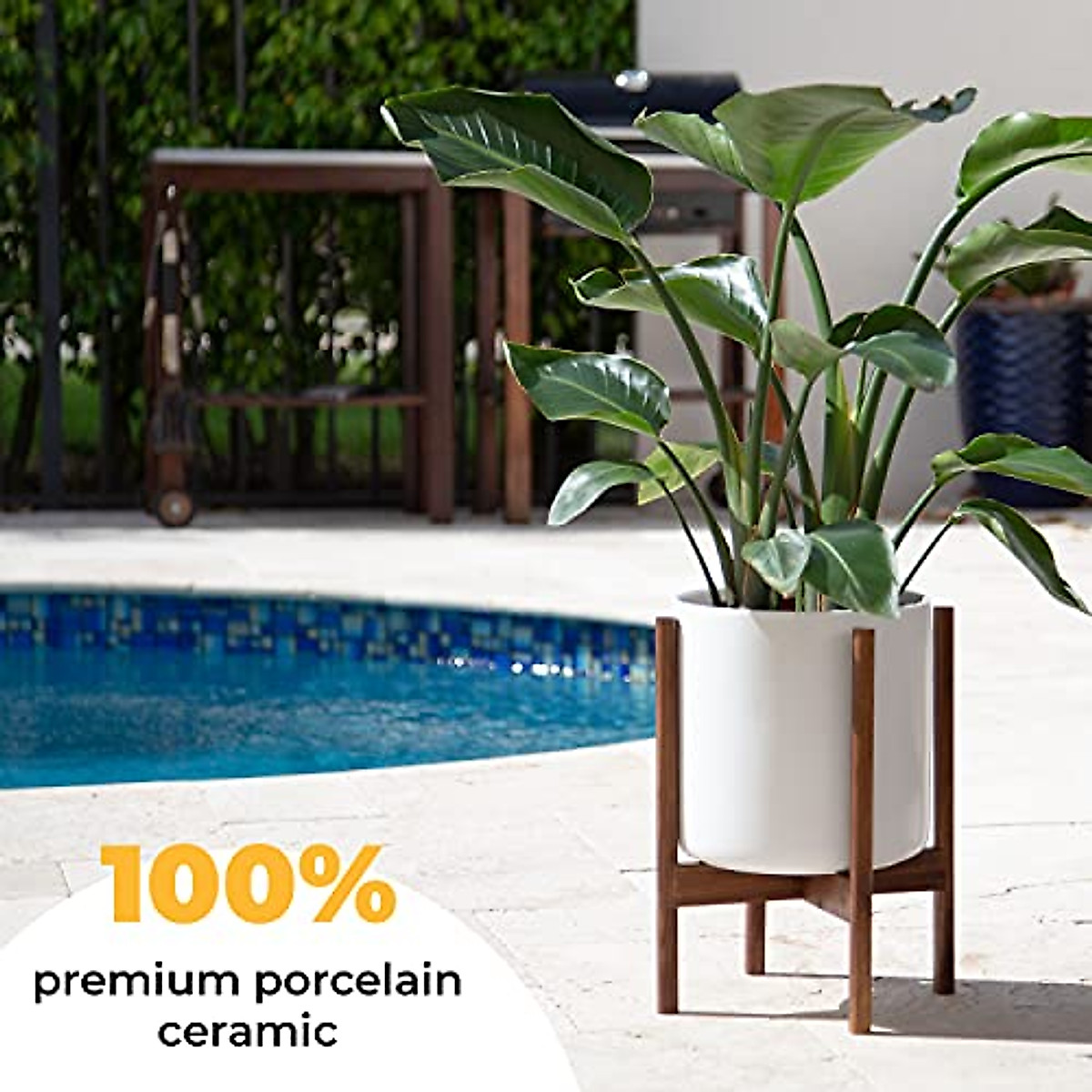 Bees & Buds 10 inch White Plant Pot - White Planters for Indoor Plants - Ceramic Planter Pots with Drainage - Mid Century Modern Large Flower Holder