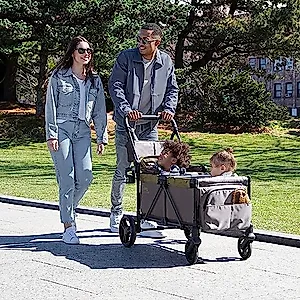 Jeep Sport All-Terrain Stroller Wagon by Delta Children - Includes Canopy, Parent Organizer, Adjustable Handlebar, Snack Tray & Cup Holders, Grey/Olive Green