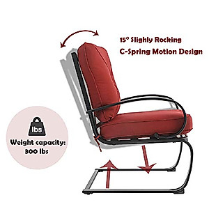 MFSTUDIO 2PCS Patio Bistro Dining Spring Motion Chairs Outdoor Furniture for Backyard, Garden with Removable Cushion Seat, Metal Frame, Burgundy