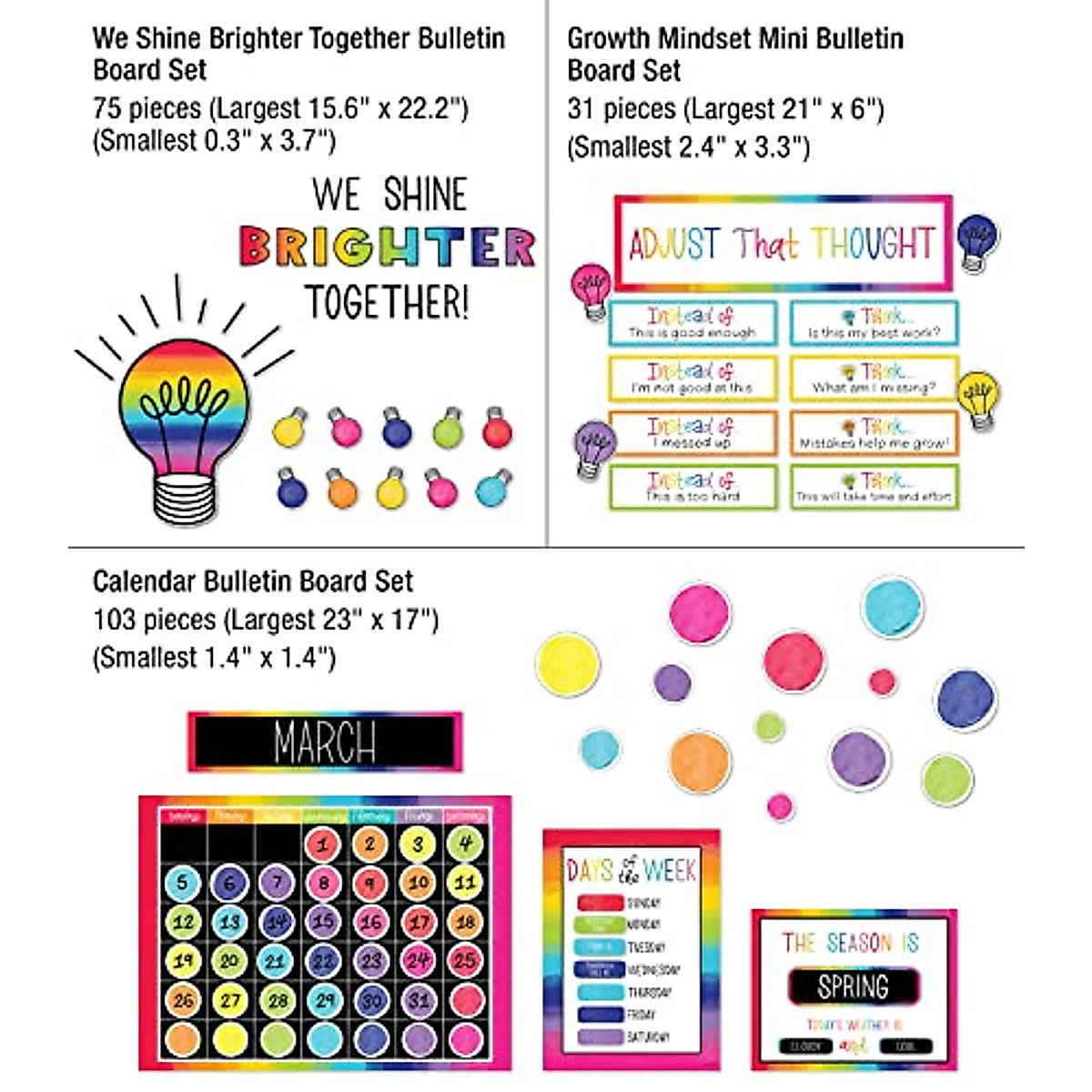 Schoolgirl Style Light Bulb Moments Classroom Decor Bundle, Classroom Calendar, Growth Mindset Bulletin Board Sets, Bulletin Board Border, Cutouts, Nameplates, Motivational Poster Pack (588 pc)
