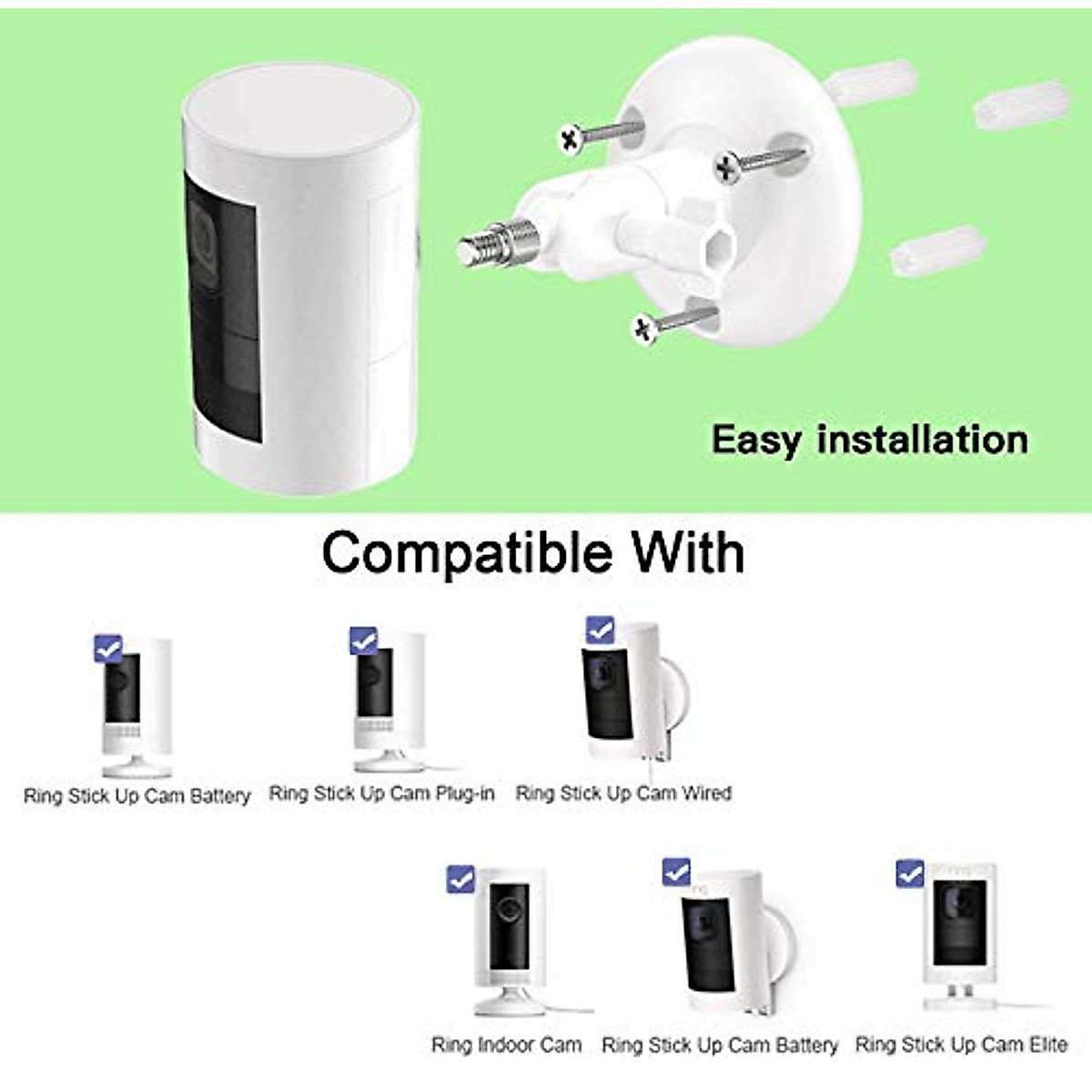 TIUIHU [Upgraded Version] 360 Degree Adjustable Mount for Ring Stick Up/Pro/Indoor Cam/Battery Cam, Stable Outdoor Ceiling Bracket Mounting Kit Camera Accessories for Ring Plug-in HD(2 Pack,White)