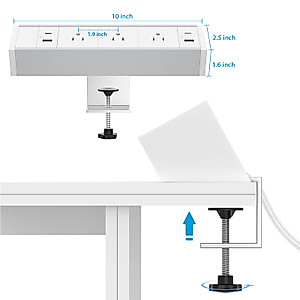 Desk Clamp Power Strip, 1875W Desktop Power Strip for Desk Edge Mount, 2 USB A, 2 USB C Ports, 3 AC Outlets Widely Spaced Desk Outlet Station, Fast Charging Ports, Table Desk Outlet for Home, Office.