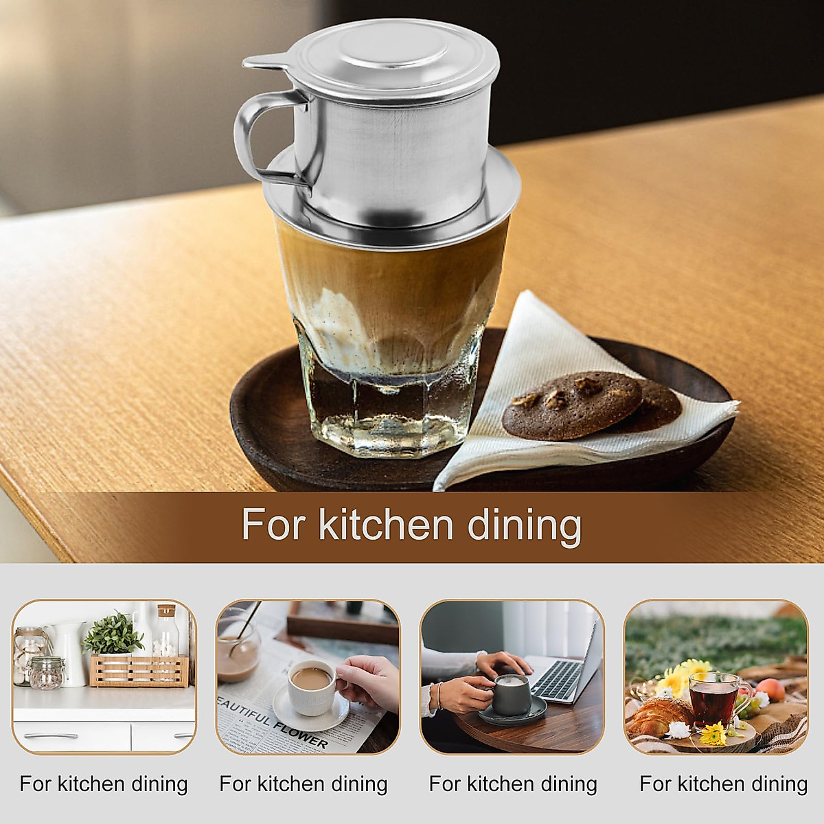 Vietnam Coffee Pot Stainless Steel Vietnamese Coffee Drip Filter Maker Vietnamese Coffee Pot Set for Home Kitchen Office Outdoor