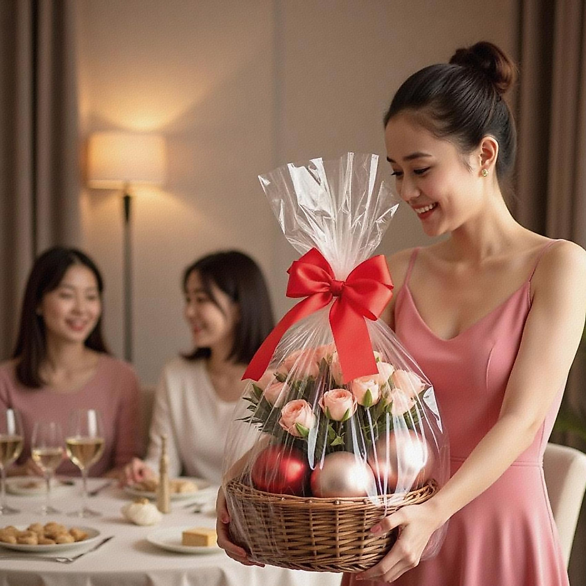 Morepack Large Cellophane Bags,24x30 Inch Cellophane Wrap for Gift Baskets,10Pcs Clear Basket Bags