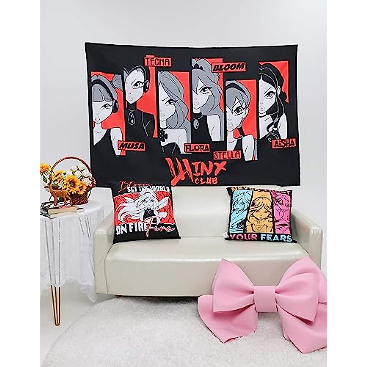 Winx Club Tapestry Wall Hanging Kawaii Friendship Dark Gothic Wall Tapestry for Living Room Bedroom (Pink)