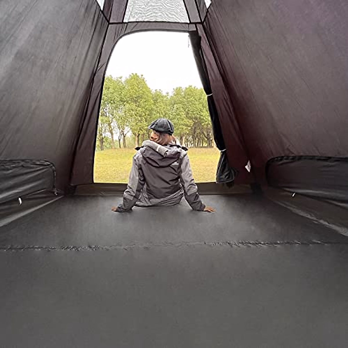 Wolf Walker Camping Tent for 4-5 Person Teepee Indian Tent with Windproof Belt Double Layers Waterproof Sunscreen Shelter Anti-UV Pyramid Spire Yurt Tents for Outdoor Family Hunting Black