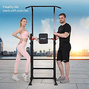 Emer Power Tower Pull Up Bar Workout Dip Station,Multi-function Home Gym Strength Training Fitness Equipment (black)