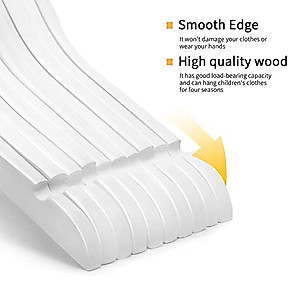 Nature Smile 20 Pack 14 Inches Juniors Preteen Older Children Wooden Clothes Hangers Wood Dress Shirt Hanger Coat Jacket Hangers with Notches and 360° Swivel Anti-Rust Chrome Hook (White)