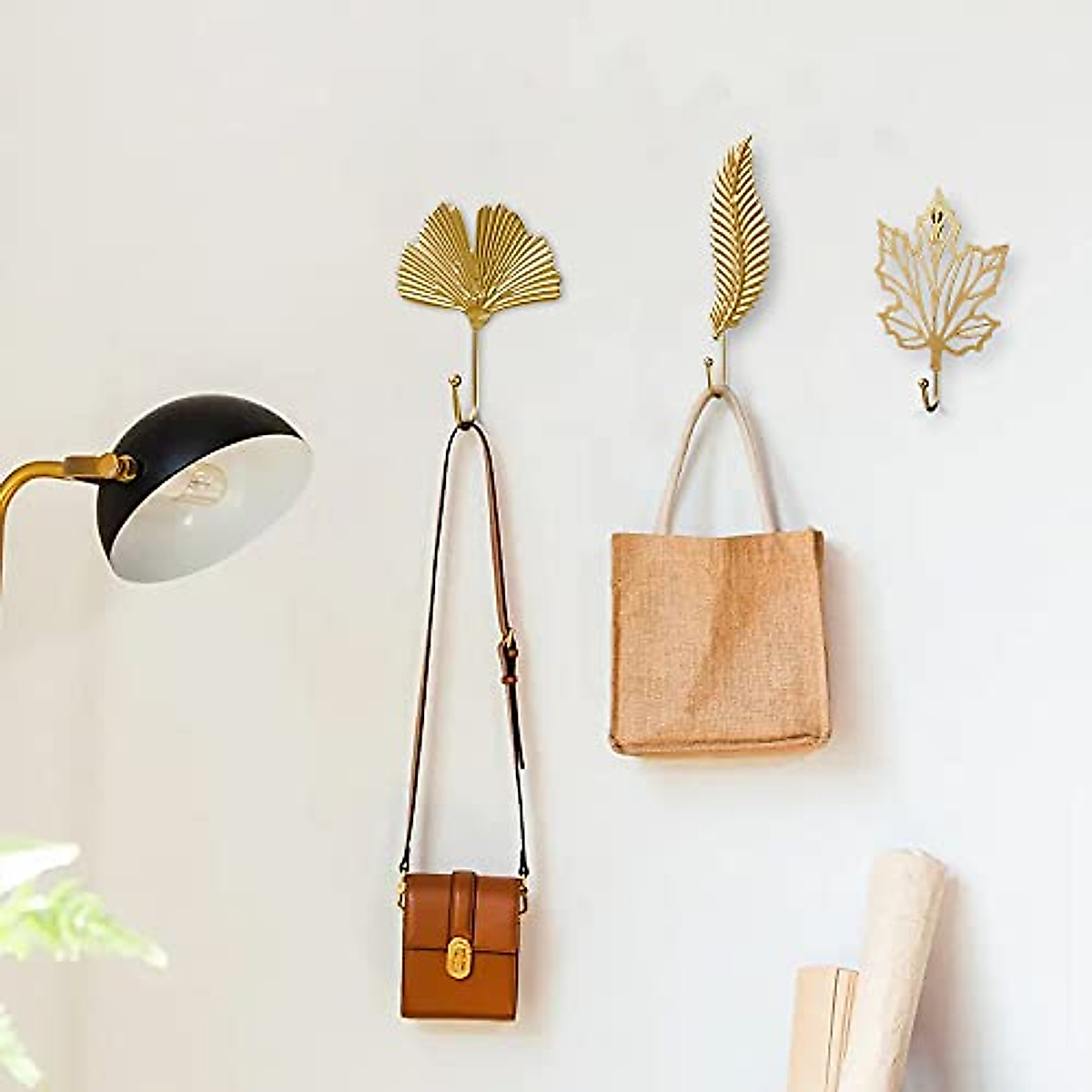 BOOMLATU Large Decorative Leaves Iron Hooks,Wall Mounted Single Coat Hooks Pack of 3 (Style A)