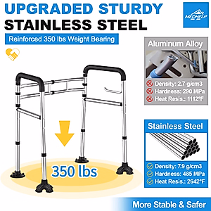 Medhelp FSA/HSA Eligible Toilet Safety Rails, 380lbs Stainless Steel Adjustable Toilet Safety Frame, Toilet Rails with Handles & Toilet Paper Holder, Toilet Bars for Elderly, Disabled & Handicap