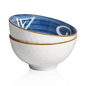 Cocowhoa Ceramic Dessert Style Bowls, 10oz Capacity, Modern Snack Bowls, Japanese Inspired Dishware Bowls, Ceramic Bowl Gift Set, Perfect for Rice, Cereal, Pasta, Ice Cream, Small Bowl Set (2)