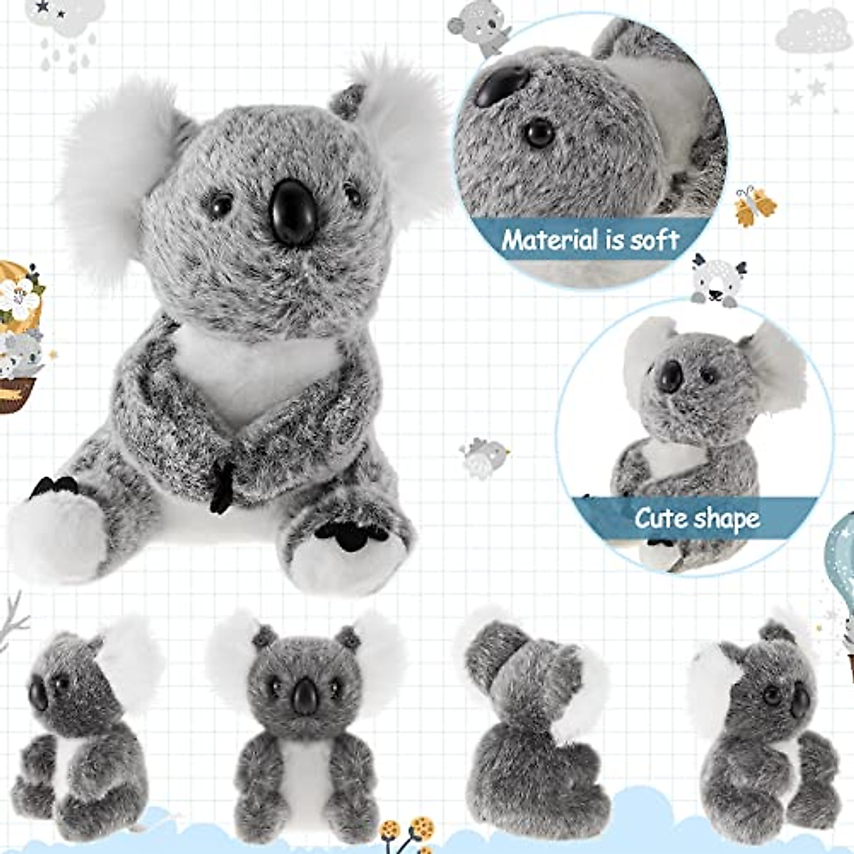 Meooeck 5 Pcs Koala Bear Stuffed Plush Animal Mum and Baby Koala Plush Toy Koala Doll Toy Gift for Birthday Baby Shower Valentine's Day Party Decoration, 11.8 Inches and 5.5 inches