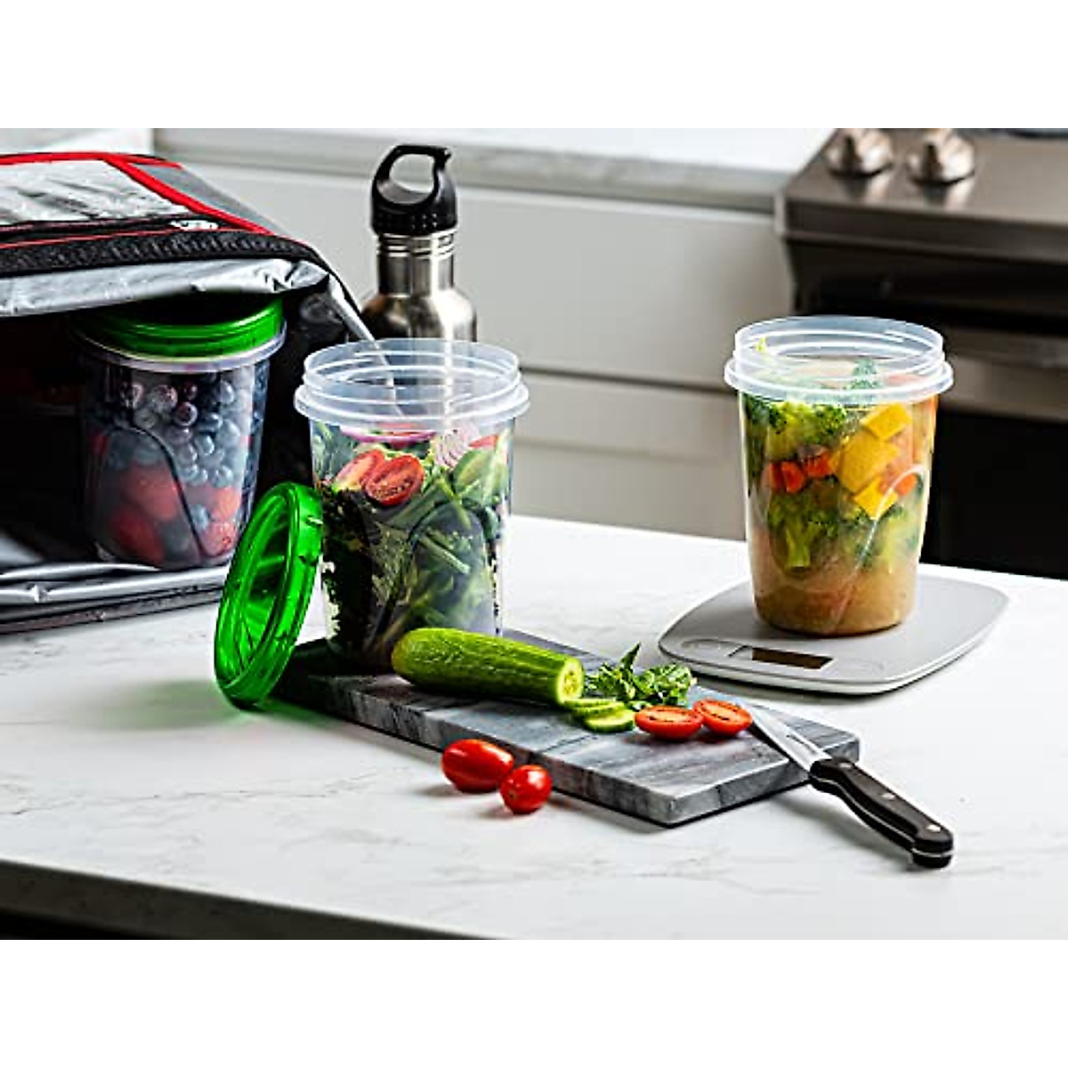 Elegant Disposables (32 Ounce 10 Pack) Twist cap Containers Clear Bottom With Green Top Screw on Lids Twist Top Food Storage Freezer Containers