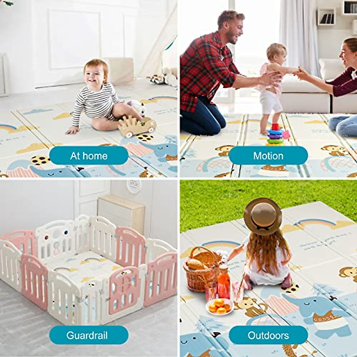 ZHUOKECE Baby Play Mat,Thickened 0.8 inches Foldable Floor Mats for Kids, Extra Large Waterproof Activity Crawling Playmats,Multifunctional Mat with Travel Bag(71" x 79"） (Blue Elephant)