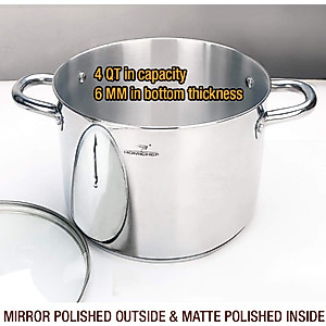 HOMICHEF Small Stock Pot 4 Quart Nickel Free Stainless Steel - Small 4 Qt Pot With Lid - 4Qt Stockpot With Lid - Soup Pot Small Cooking Pot 4 Quart - 4 Qt Pot With Glass Lid - Induction Pot With Lid