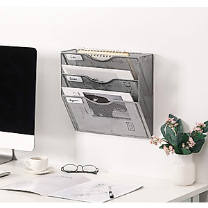 EasyPAG 3 Tier Wall File Holder Hanging Mail Organizer Meta Wall Mount Magazine Rack for Home and Office,Silver