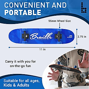 Mini Skateboards for Kids & Adults Braille Skateboarding 11” First Try Pro Fingerboard Hand Skateboard Toy Set, Handboard Finger Board + Real Tools, Deck Grip Tape, Adjustable Hardware, Wheels, Trucks