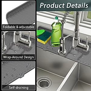 24 inches Extended Size Silicone Faucet Sink Splash Silicone Faucet Mat Drying Mat for Home Kitchen (Grey)