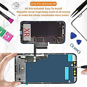for iPhone XR Screen Replacement 6.1", Bsz4uov 3D Touch LCD Display Digitizer Assembly for A1984, A2105, A2106, A2108, with Magnetic Screws Map Waterproof Frame Adhesive Sticker and Full Repair Tools