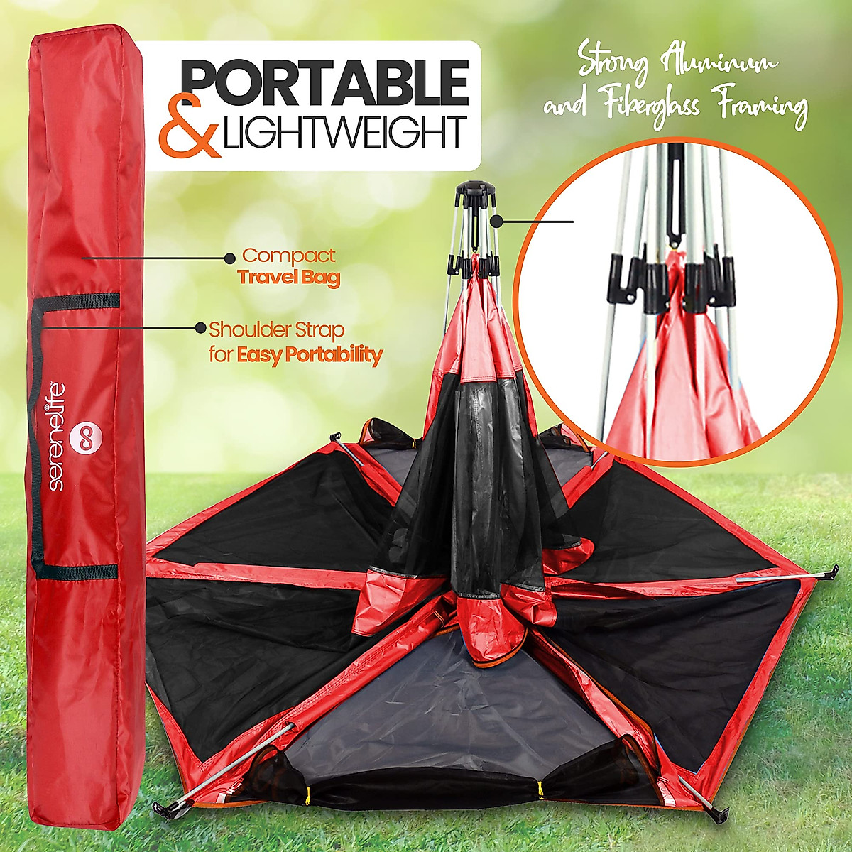 Serenelife ON-THE GO baby and Toddler pack and play - playpen - play yard compact, portable, lightweight, foldable- indoor and outdoor, w/ canopy, 5 panel Mattress, Travel bag (Red): Baby