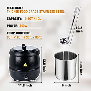 Funyee 10.5QT Commercial Grade Soup Kettle with Stainless Steel Hinged Lid, 110V Commercial Soup Warmer for Big Family Gathering and Restaurant (440W)