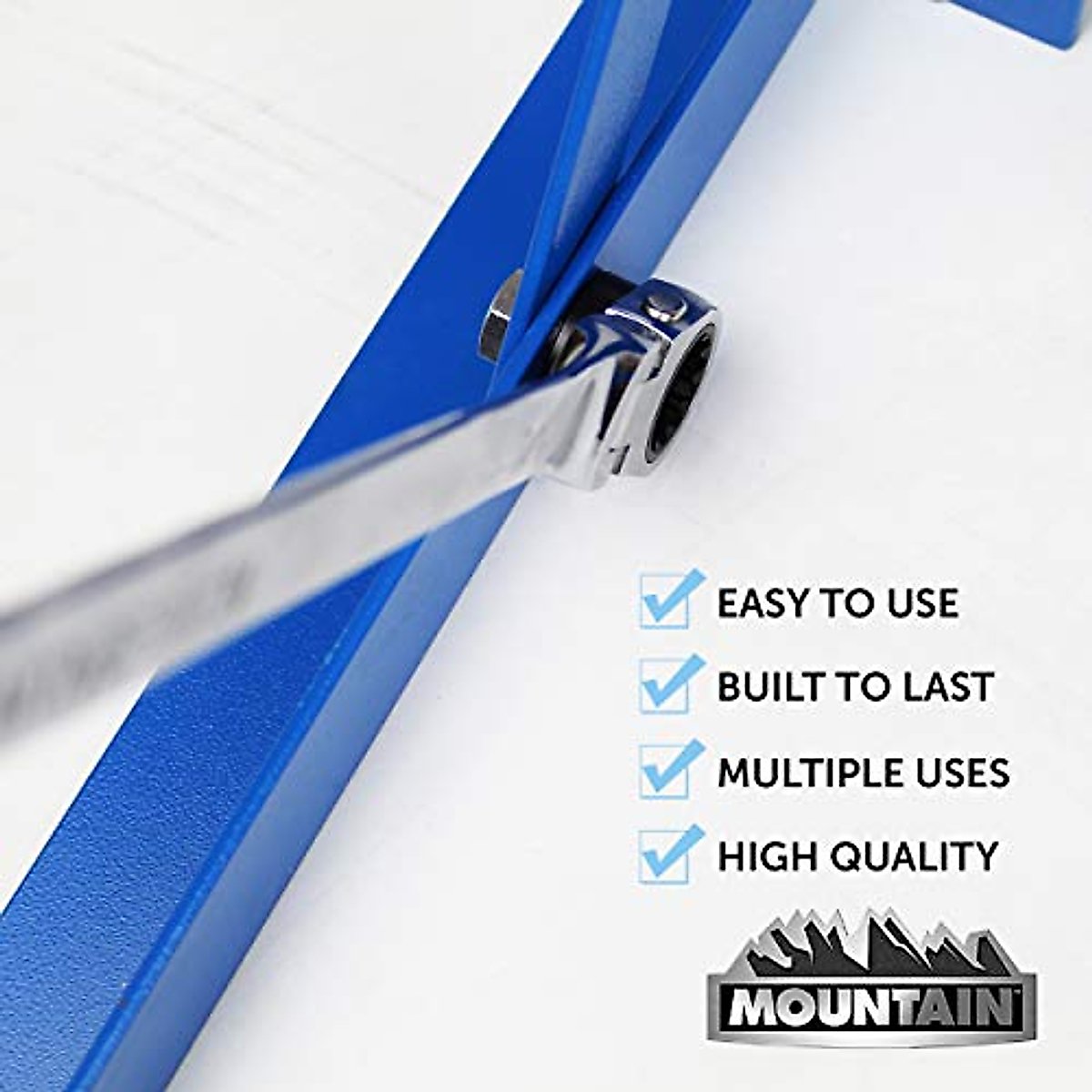 Mountain RF7 SAE Reversible Double Raised Box Ratcheting Wrench Set, Universal Spline, 90 Tooth Design, 180 Degree Rotating Head, Sizes 5/16", 3/8", 7/16", 1/2", 9/16" 5/8", 11/16", 3/4", 4-Piece
