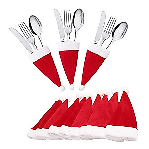 30PCS Mini Christmas Hats Christmas Party Table Cutlery Decorations for Brunch Decorations, Silverware Holder, Candy Cane Christmas Decor Holiday Table Dinnerware Decoration Mini Santa Hats