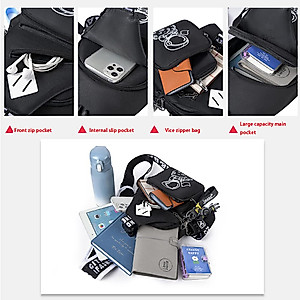 CUSALBOY Fashion One-Shoulder Backpack Youth Leisure Backpack With USB Port Earphone Hole, Cartoon Luminous Pattern Backpack (black 6)