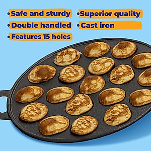DUTCHFIX Poffertjes Pan – 15-Hole Cast Iron Poffertjes Pan – Non-Stick Mini Pancake Pan – Mini Biscuit Pan – Cast Iron Mini Muffin Pan
