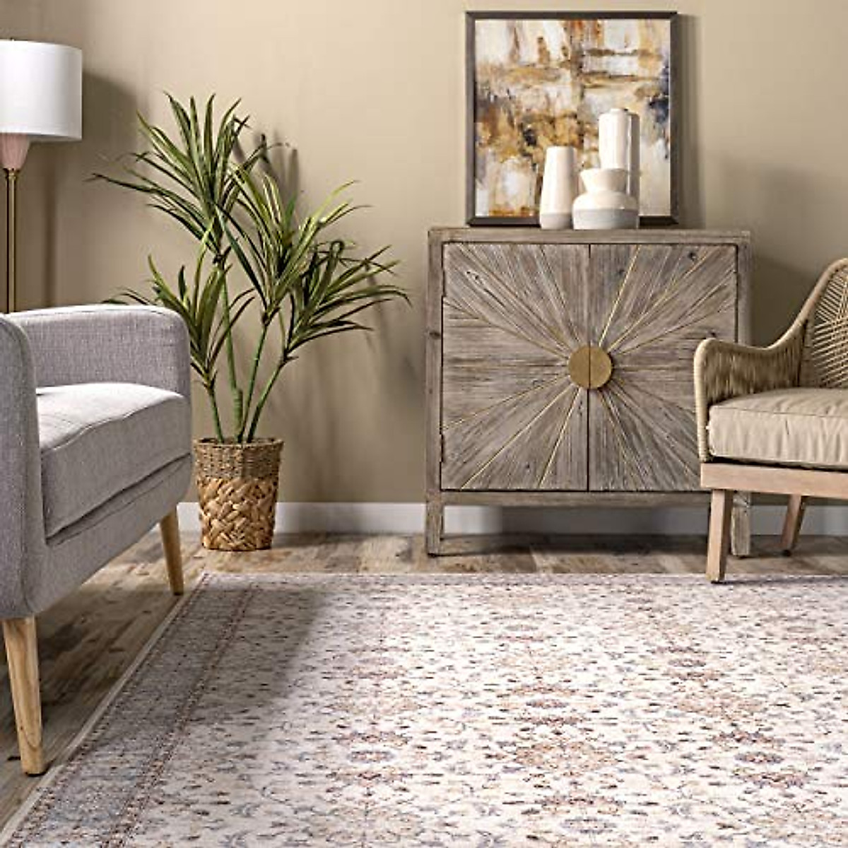 nuLOOM Gemma Machine Washable Transitional Floral Area Rug 4' x 6'